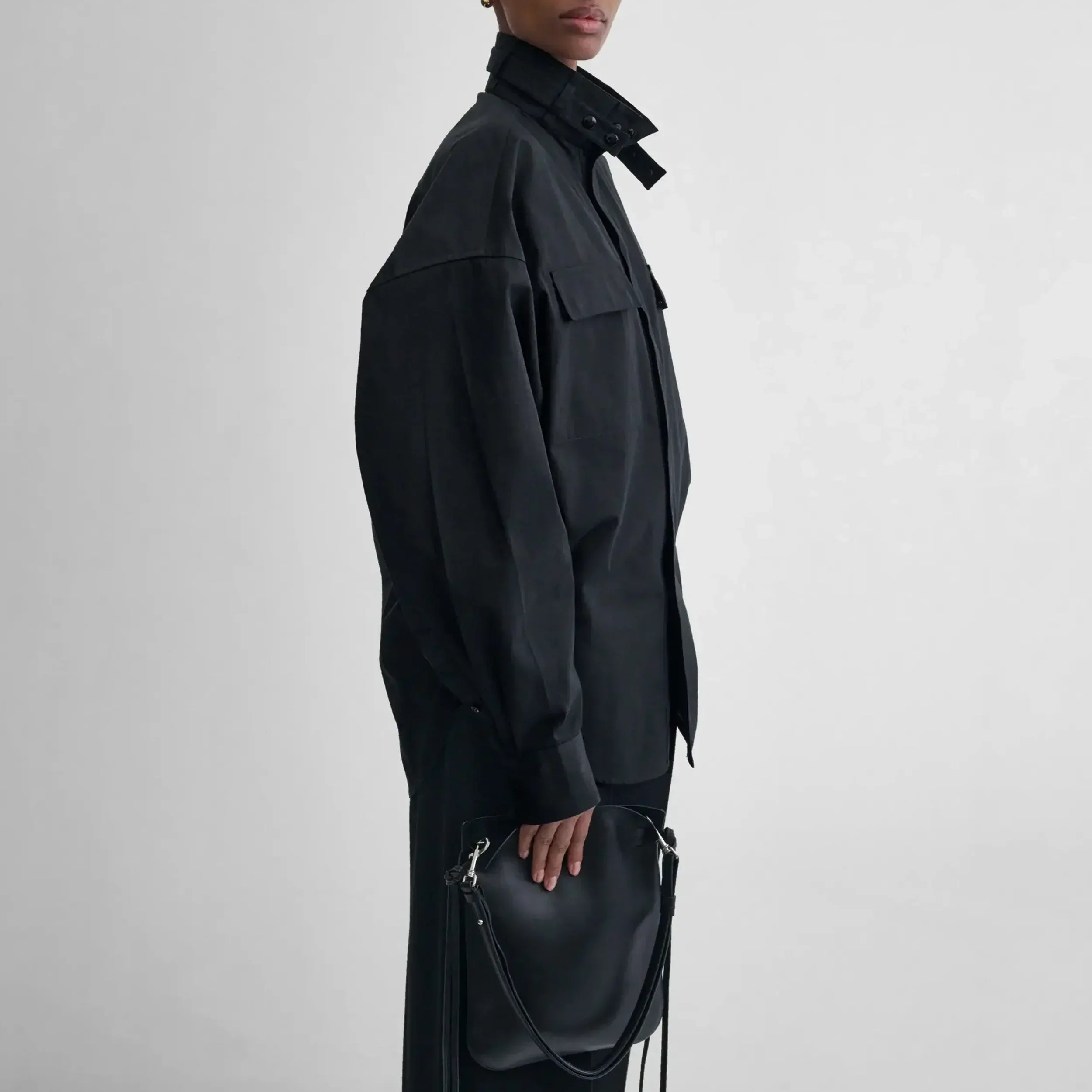 PHOEBE PHILO | BATWING UTILITY SHIRT | BLACK COTTON
